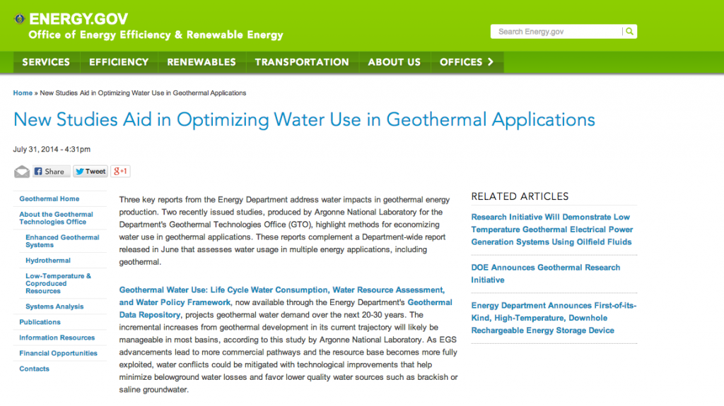 Optimizing water use for geothermal applications, reports by U.S. DOE ...