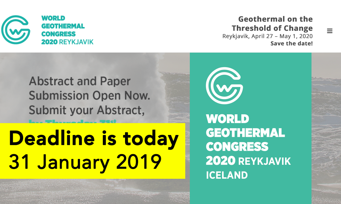 Last Day to submit your abstract for the World Geothermal Congress 2020 ...