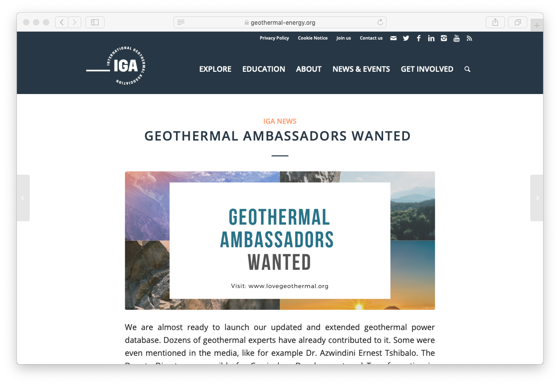 IGA seeks Geothermal Ambassadors as representatives for IGA ...