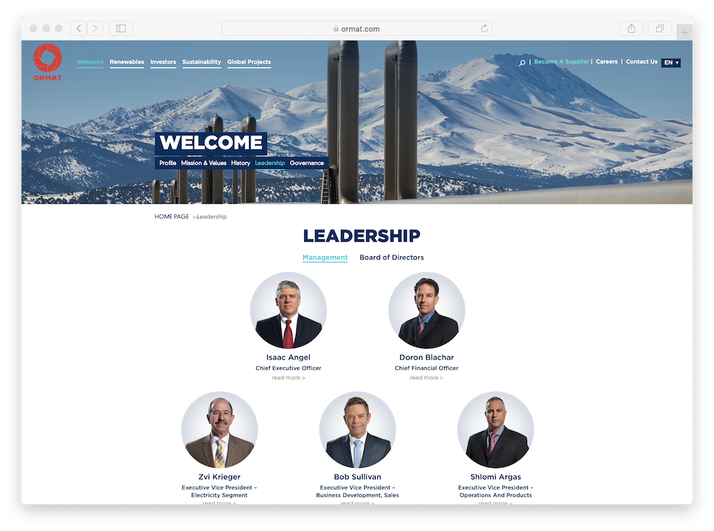 Ormat Technologies announces changes at senior management of company ...